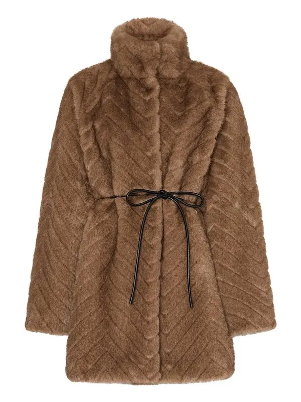 MILLY Dayna Chevron Faux Fur Coat - Brown