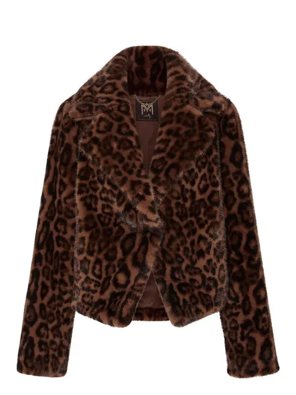 MILLY Arya Leopard Faux Fur Jacket - Brown