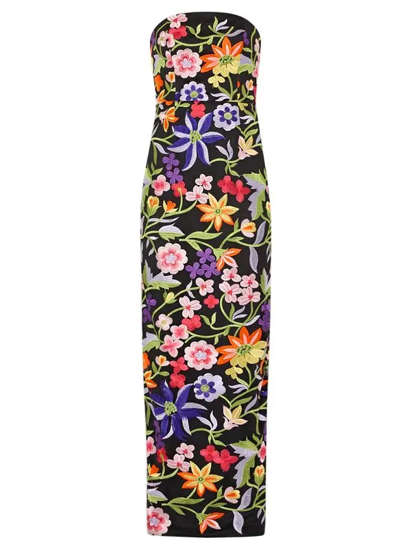 MILLY Magnolia Embroidered Maxi Gown - Black
