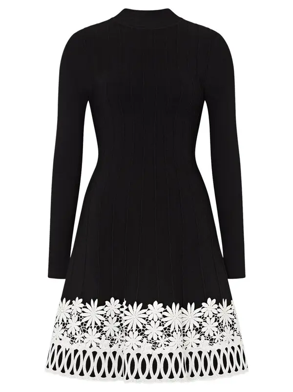 MILLY Lace Trim Fit And Flare Mini Dress - Black