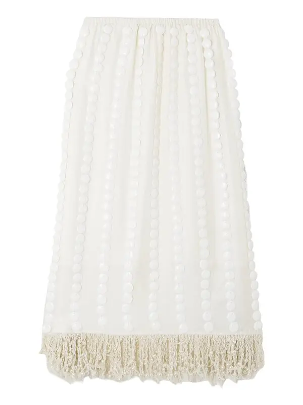 DIOTIMA Coverley Embellished Fringed Silk-satin Midi Skirt - Off-white