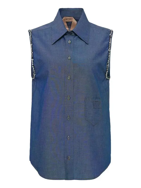 N°21 Crystal-embellished Sleeveless Top - Blue