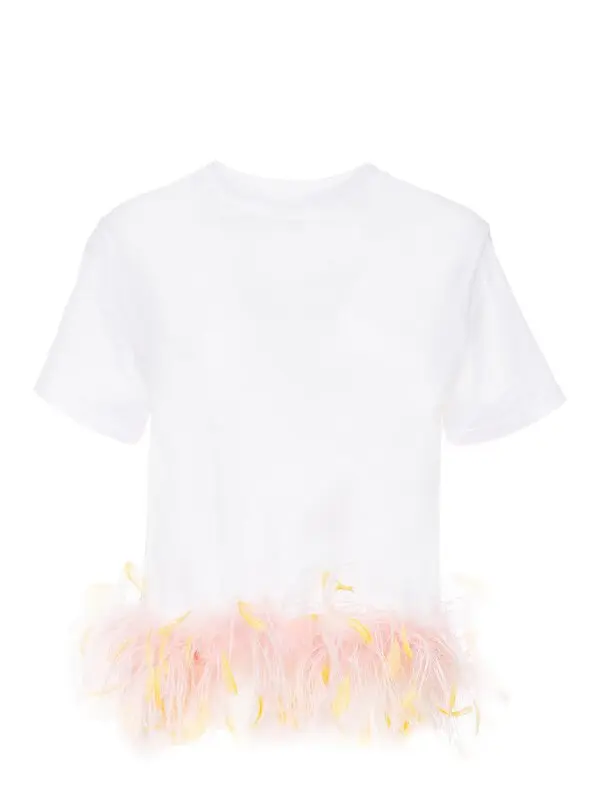 DES_PHEMMES Feather-trimmed T-shirt - White