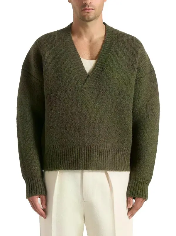 Manière De Voir V-neck Ribbed Hem Knit Sweater - Green