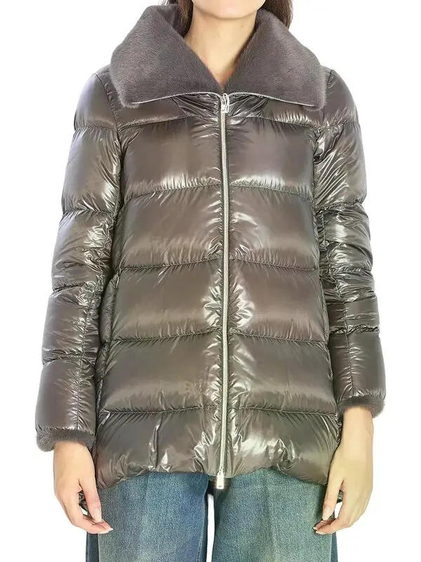 Herno A-shape Coat With Faux-fur Collar - Grey