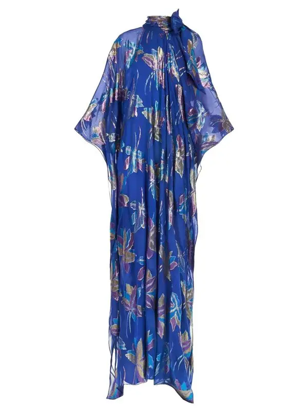 TALLER MARMO Stevie Bow-floral Maxi Kaftan - Blue