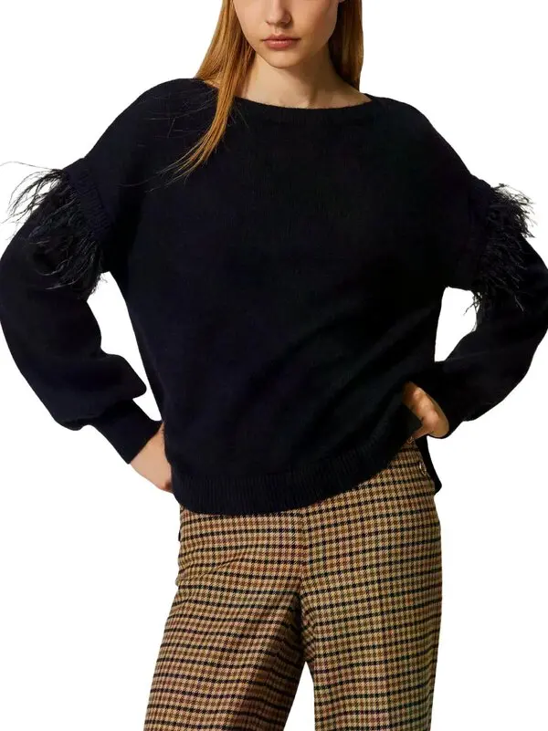 TWINSET Feather-trimmed Sweater - Black
