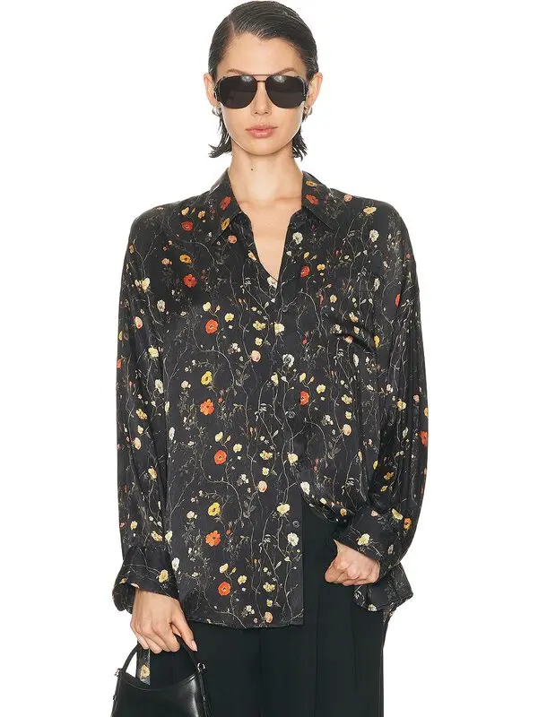 R13 Drop Neck Shirt - Floral On Black
