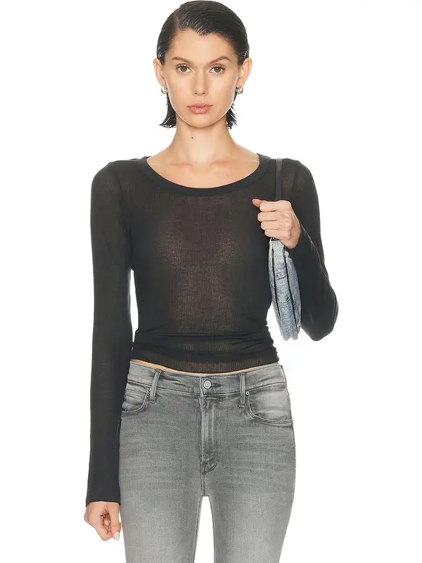 SKIMS Sheer Cotton Long Sleeve Top - Soot