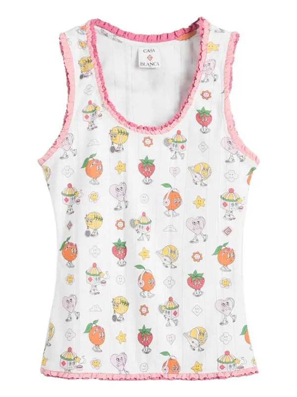 Casablanca Pointelle Frill Tank Top - Multi