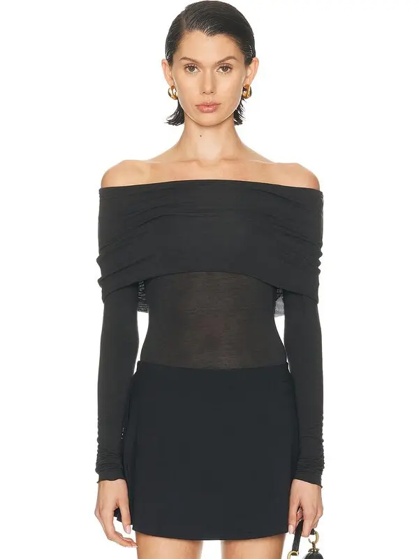 SKIMS Sheer Modal Off Shoulder Top - Onyx