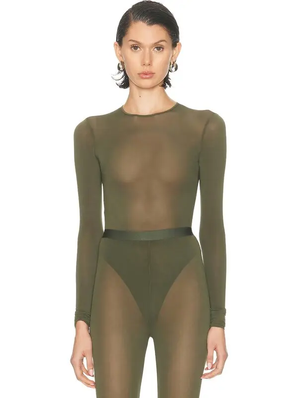 Wardrobe.NYC Sheer Bodysuit - Military