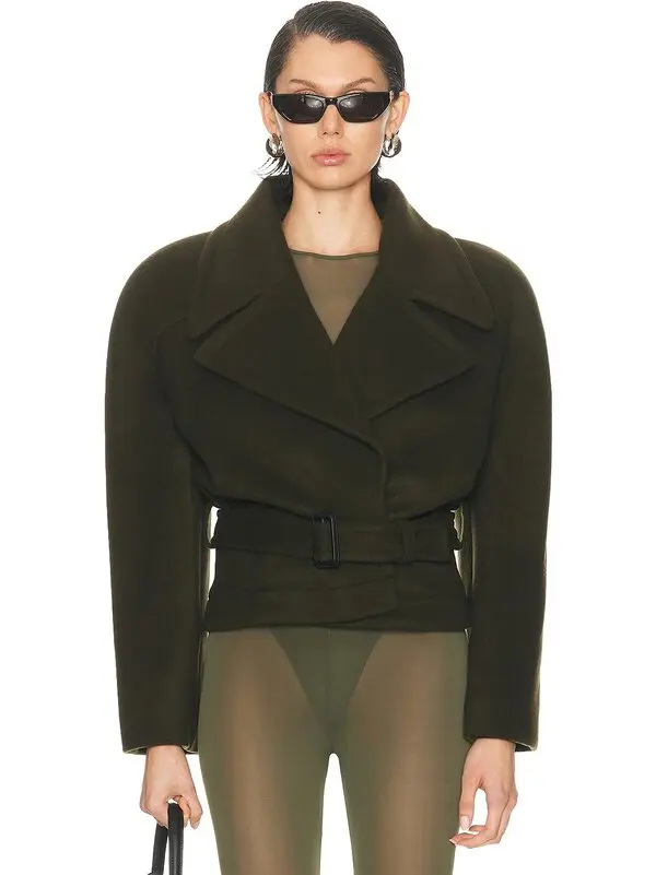 Stella McCartney Brushed Wool Short Coat - Dark Khaki