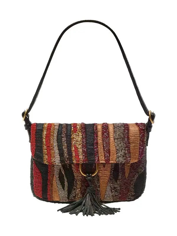Malìparmi Striped Shoulder Bag With Beaded Embellishments - Neutrals