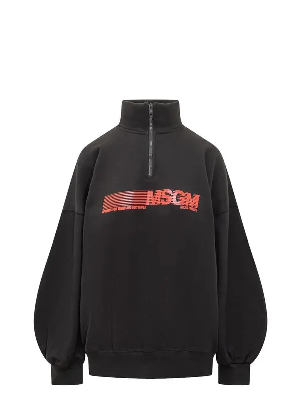 MSGM Half-zip Sweatshirt With Logo - Black