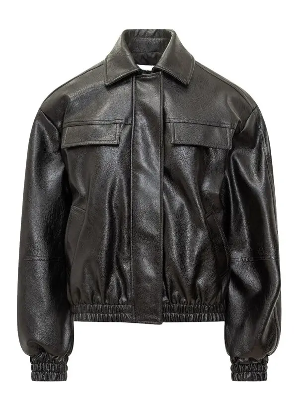 MSGM Leather Jacket With Pockets - Black