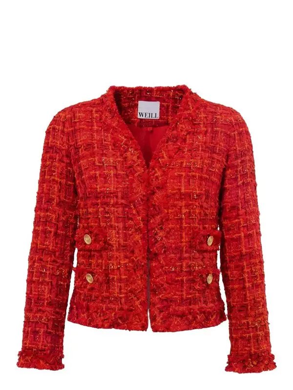 WEILL V-neck Tweed Jacket - Red