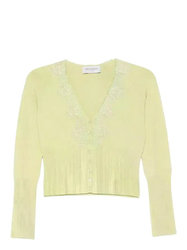 ERMANNO FIRENZE Cropped V-neck Cardigan - Green