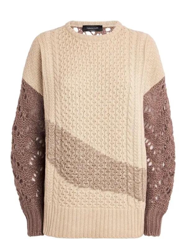 Fabiana Filippi Cable-knit Crochet Sleeve Sweater - Beige
