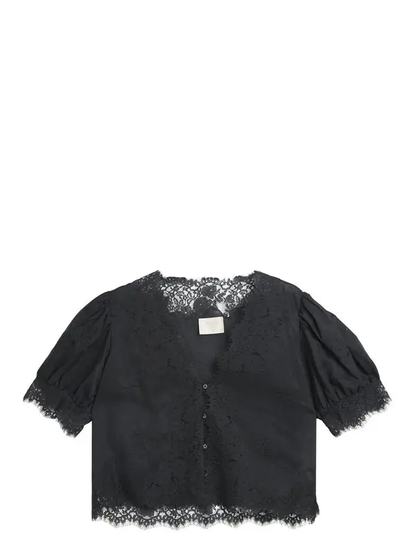 DÔEN Ramie Lace Trim Idella Blouse - Black