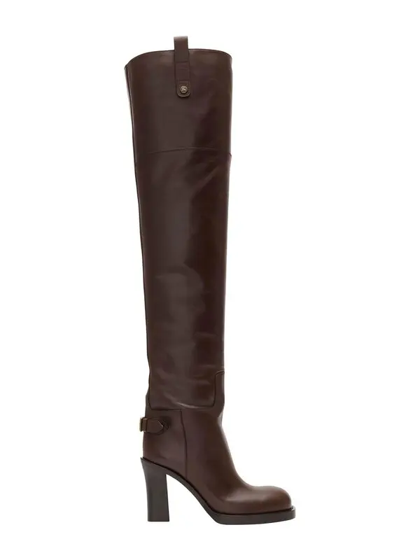 Burberry Calf Leather Cavalier Over-the-knee Boots - Brown