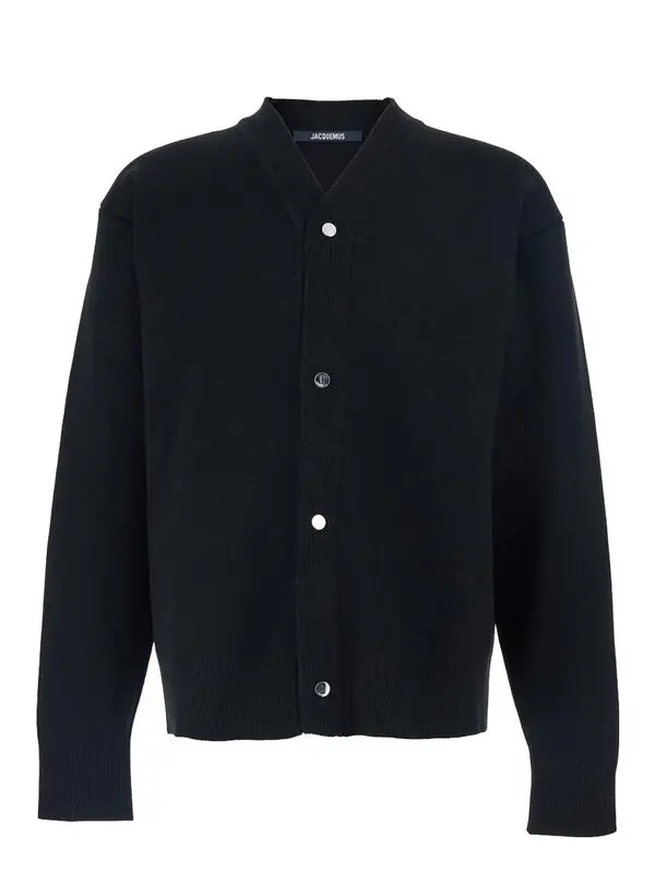 Jacquemus Wool Cardigan With J Logo - Black