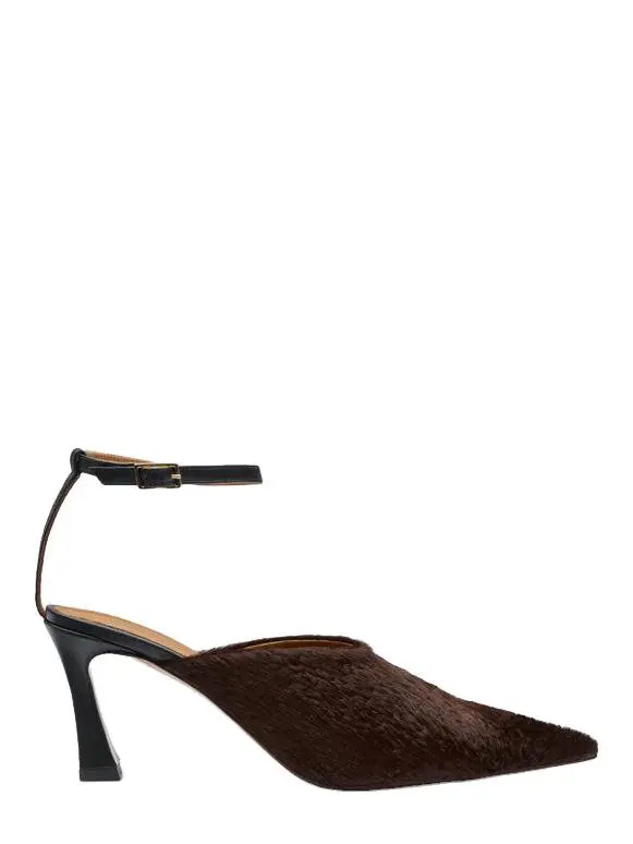 ATP ATELIER Bema Embossed Pony And Nappa Ankle Strap Heels - Walnut
