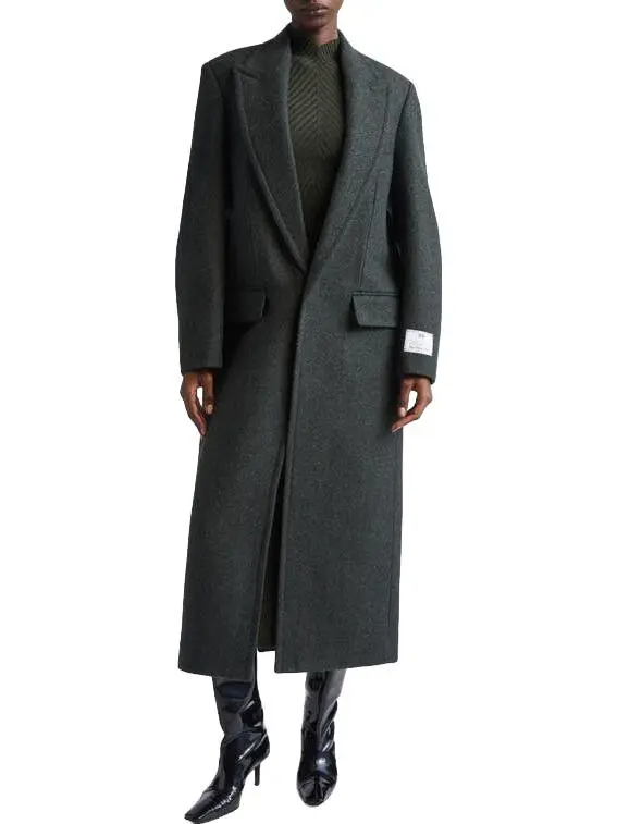 Victoria Beckham Curved Sleeve Overcoat - Dark Olive Melange