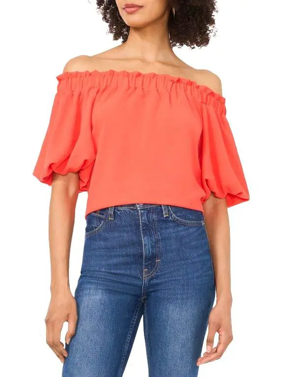 Vince Camuto Printed Off-the-shoulder Top With Puff Sleeves - Cayenne