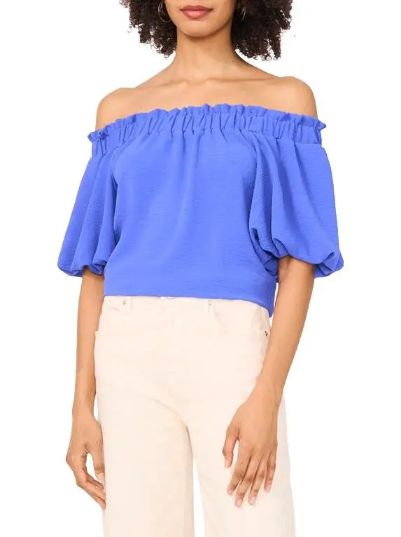 Vince Camuto Printed Off-the-shoulder Top With Puff Sleeves - Dazzling Blue