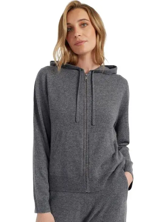 Chinti & Parker Cashmere Zip Hoodie - Mid Grey Melange