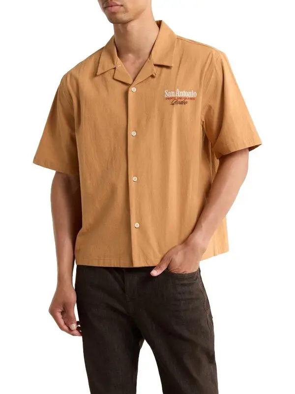 PACSUN San Antonio Embroidered Camp Shirt - Brown