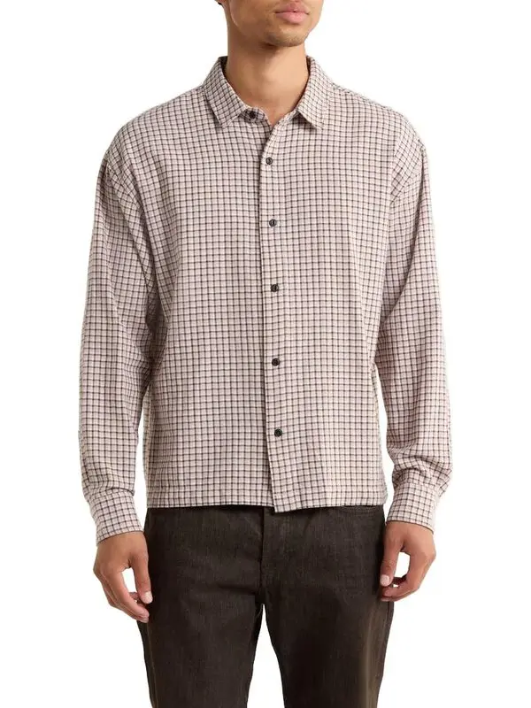 PACSUN Microplaid Button-up Shirt - Tan/brown