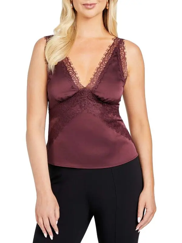 MARCIANO Jael Lace Trim Satin Camisole - Dark Plum Purple