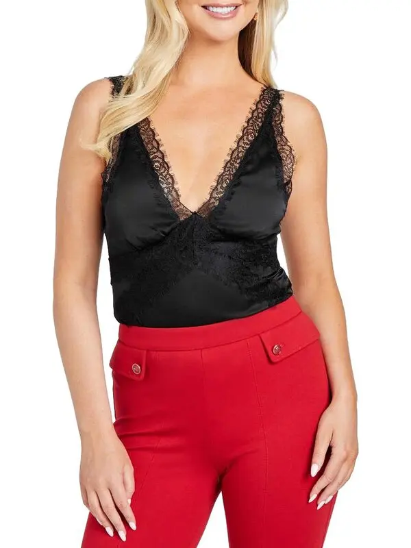 MARCIANO Jael Lace Trim Satin Camisole - Jblack-black
