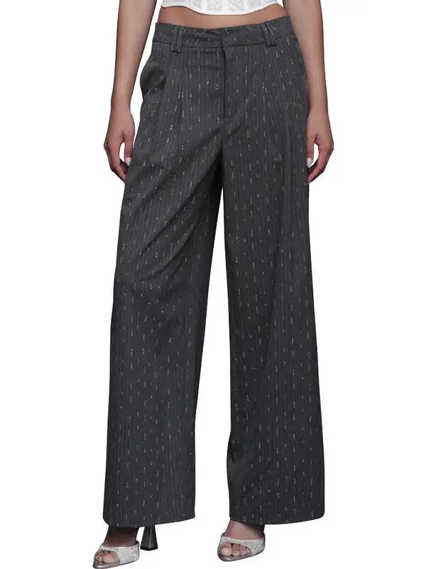 Avec Les Filles Pinstripe Pleated Wide-leg Trousers - Grey Pinstripe - Silver