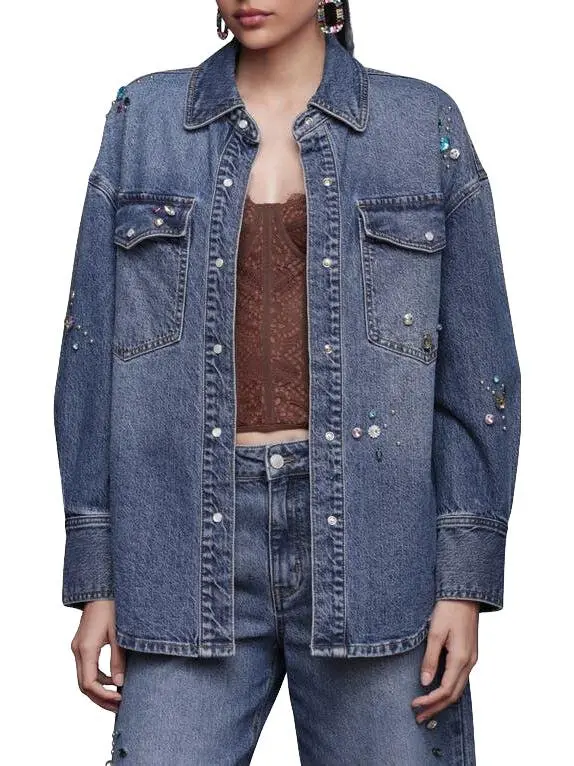 Avec Les Filles Oversized Embellished Denim Shirt - Highside - Multicolor Gem