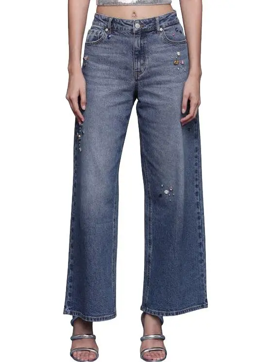 Avec Les Filles Bejeweled High-waist Wide-leg Jeans - Highside - Multicolor Gem