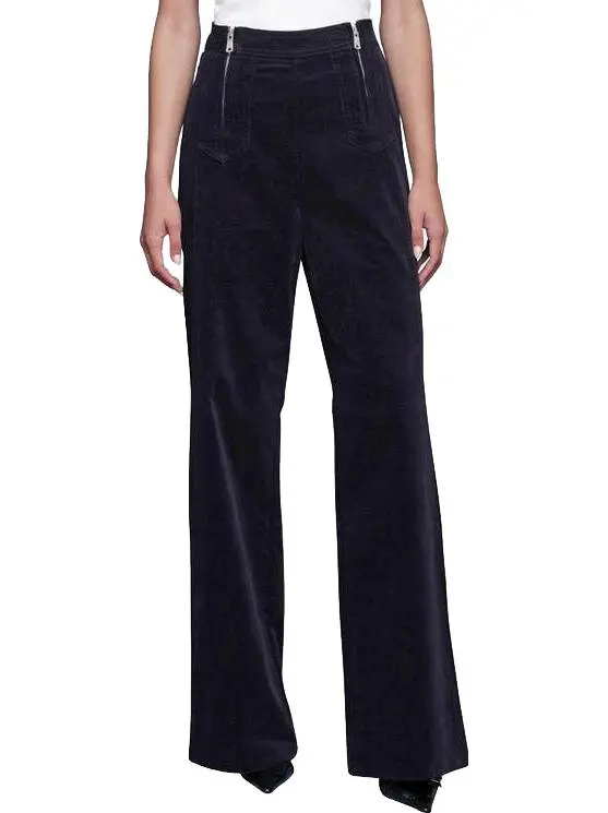 Avec Les Filles Double Zipper Wide Leg Velvet Trousers - Navy