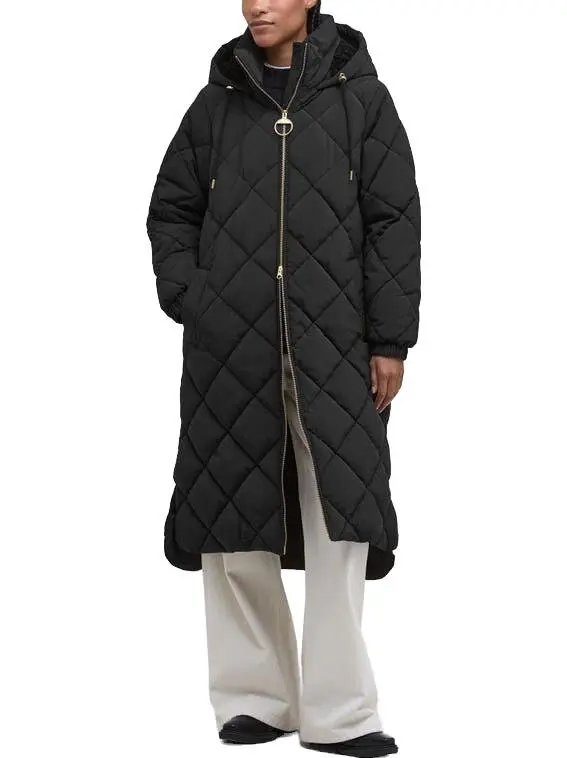 Barbour Kirkton Longline Puffer Coat - Black/classic
