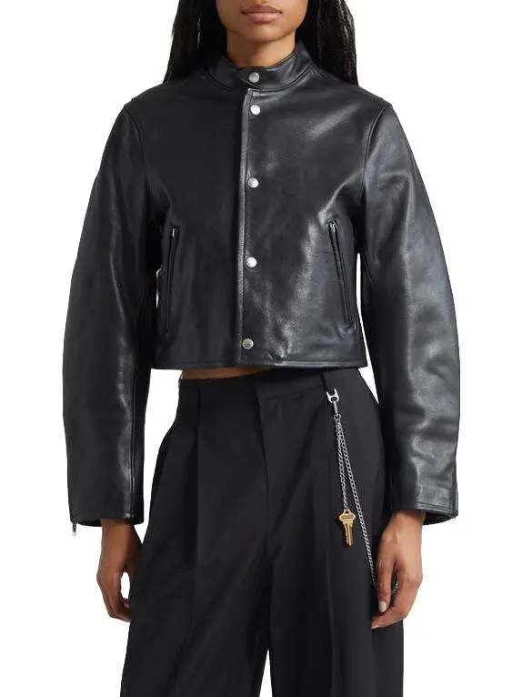 Alexander Wang Curved Sleeve Cropped Leather Moto Jacket - Black