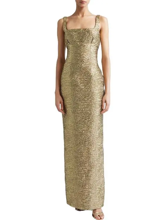 EMILIA WICKSTEAD Micheline Metallic Seersucker Column Gown - Gold