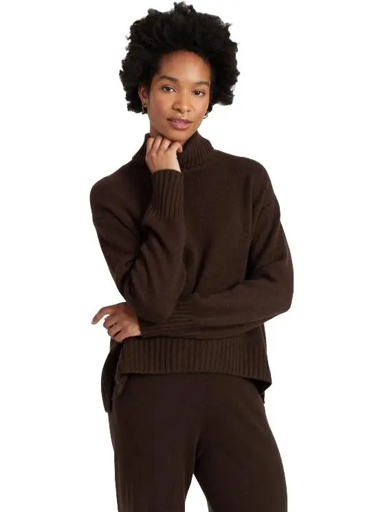 Chinti & Parker Pure Cashmere Relaxed Rollneck Sweater - Chocolate