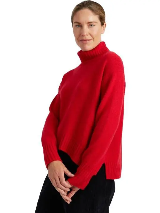 Chinti & Parker Pure Cashmere Relaxed Rollneck Sweater - Velvet Red