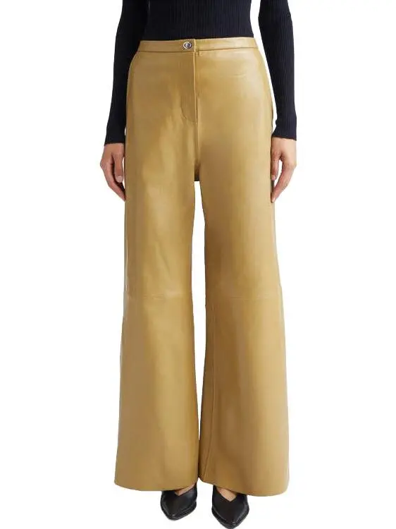 STAND STUDIO Rowena Wide Leg Leather Trousers - Olive