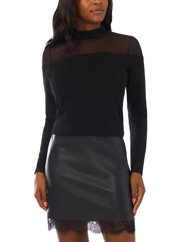 Vince Camuto Illusion Yoke Mock Neck Top - Rich Black