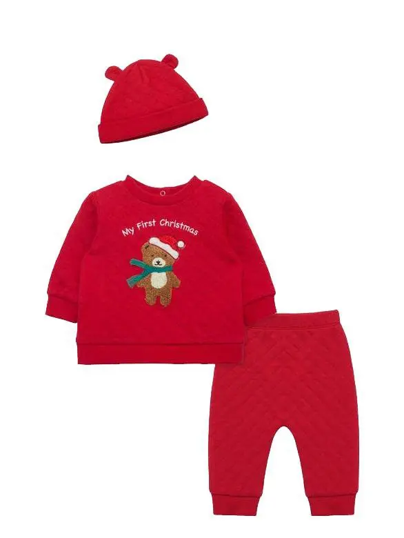 LITTLE ME First Christmas Holiday Quilted Set - Red