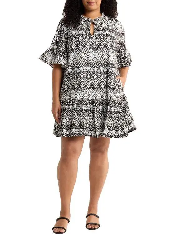SUGARLIPS La Palma Floral Auggie Cotton Dress - Black-white