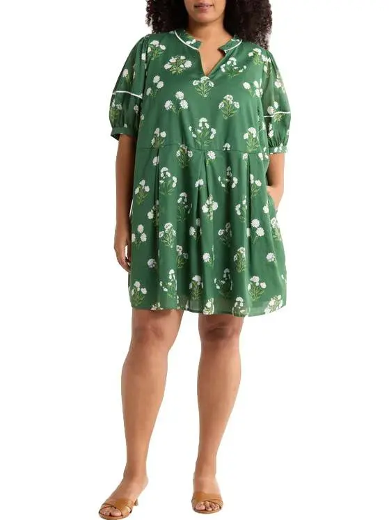 SUGARLIPS Floral Cotton Shift Dress - Cream-green