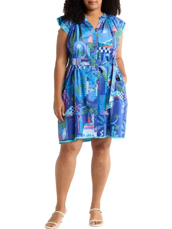 SUGARLIPS Punta Alta Olera Ruffle Shirtdress - Cobalt-combo